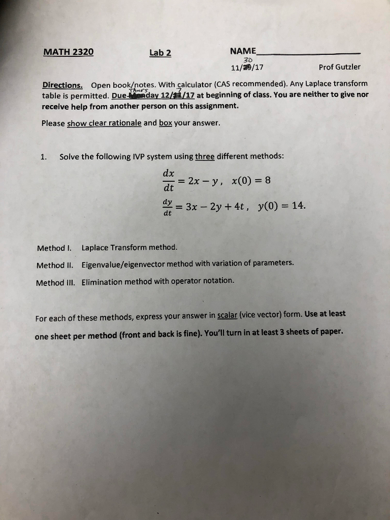 Solved NAME 30 MATH 2320 Lab 2 Prof Gutzler Directions. Open | Chegg.com
