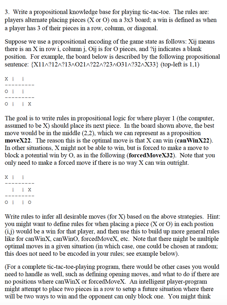 3. Write a propositional knowledge base for playing | Chegg.com