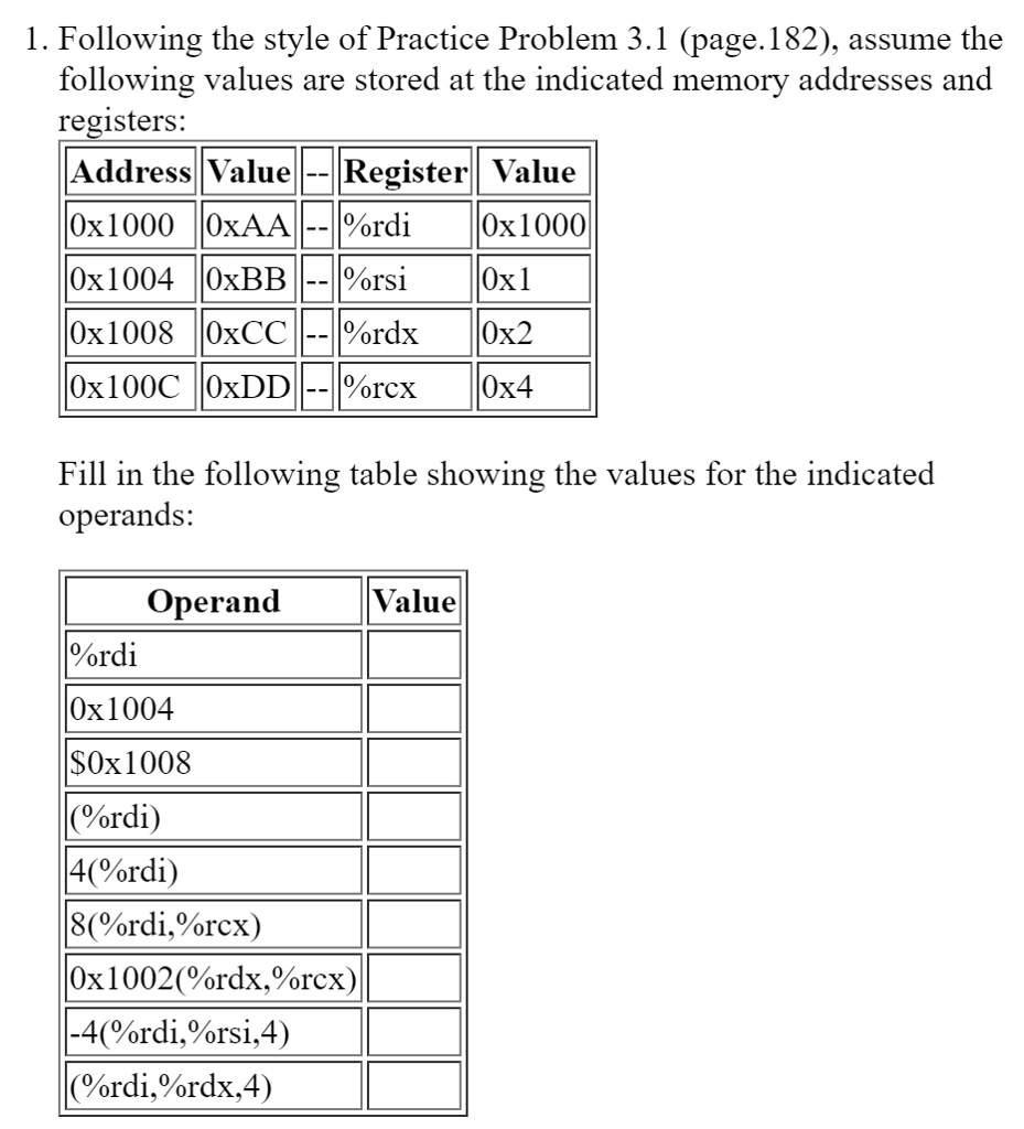 Solved 1. Following the style of Practice Problem 3.1 | Chegg.com