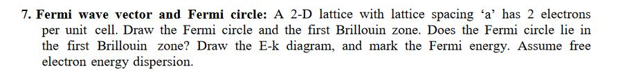 Solved 7. Fermi wave vector and Fermi circle: A 2-D lattice | Chegg.com