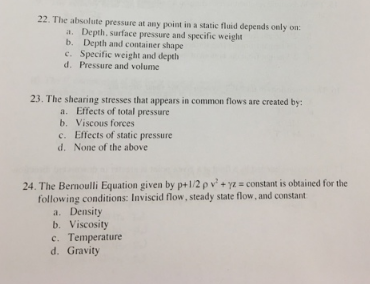 Solved 22. The absolute pressure at any point in a static | Chegg.com