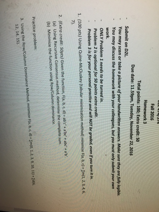 Solved: Using Quine-McCluskey (tabular Minimization Method... | Chegg.com