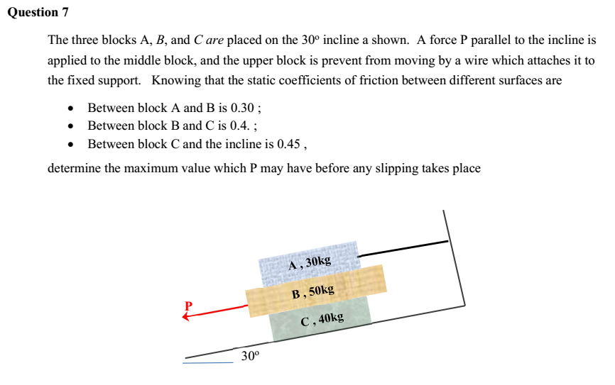 Solved Question 7 The three blocks A, B, and C are placed on | Chegg.com