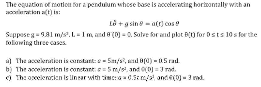 The equation of motion for a pendulum whose base is | Chegg.com