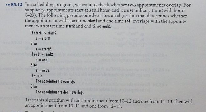 Solved R5.12 In a scheduling program, we want to check | Chegg.com