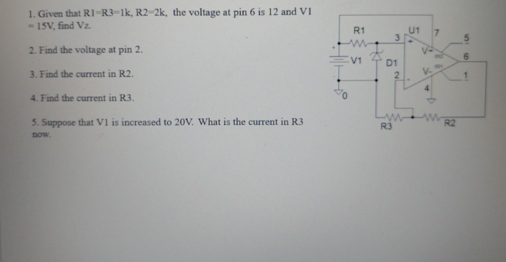 Solved 1. Given that R1 = R3 = 1k, R2 = 2k, the voltage at | Chegg.com