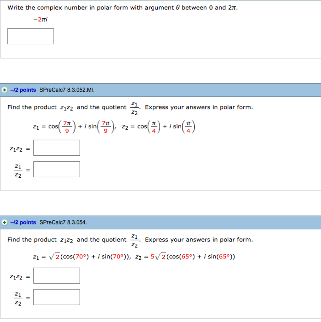 Solved Write the complex number in polar form with argument | Chegg.com