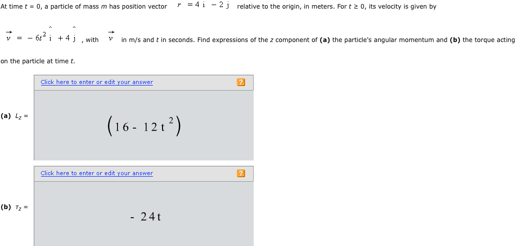 Solved At time t = 0, a particle of mass m has position | Chegg.com