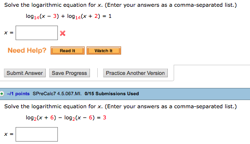 Solved Solve the logarithmic equation for x. (Enter your | Chegg.com