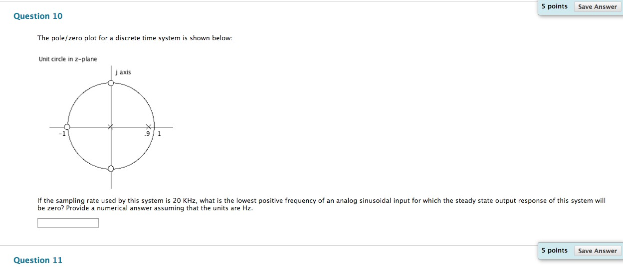 Solved Question 10 The pole/zero plot for a discrete time | Chegg.com