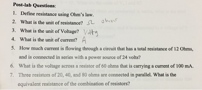Solved Define resistance using Ohm's law. What is the unit | Chegg.com