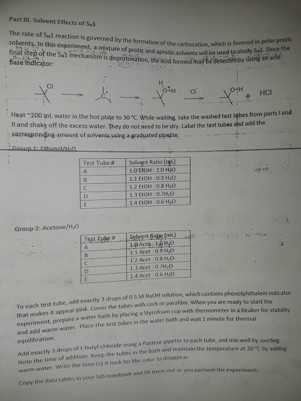 Solved Part III. Solvent Effects of Sl The rate of SN1 | Chegg.com