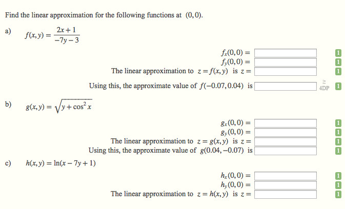 Solved Find the linear approximation for the following | Chegg.com