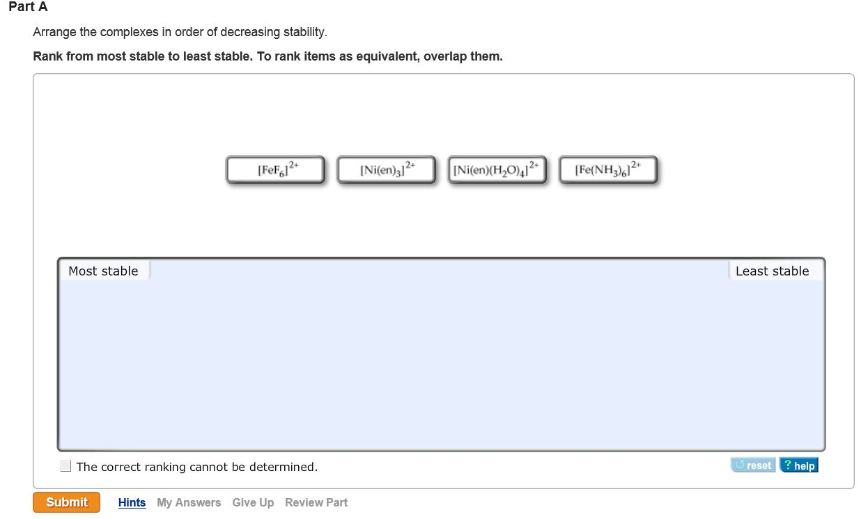 Solved Part A Arrange The Complexes In Order Of Decreasing