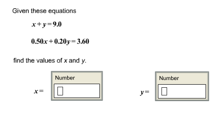 Solved Given these equations x + y = 9.0 0.50x + 0.20y = | Chegg.com