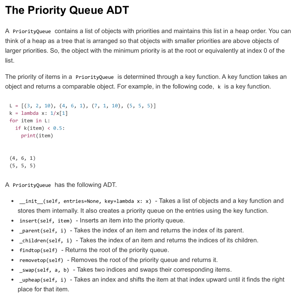 The Priority Queue ADT A PriorityQueue contains a | Chegg.com