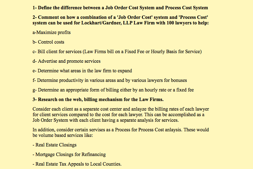 Solved Define the difference between a Job Order Cost System | Chegg.com