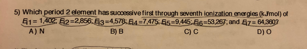Solved Which period 2 element has successive first through | Chegg.com
