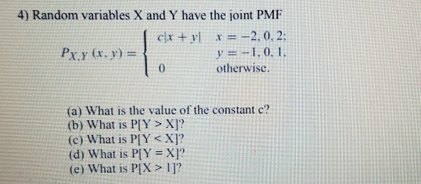 Solved 4) Random variables X and Y have the joint PMF clr +y | Chegg.com
