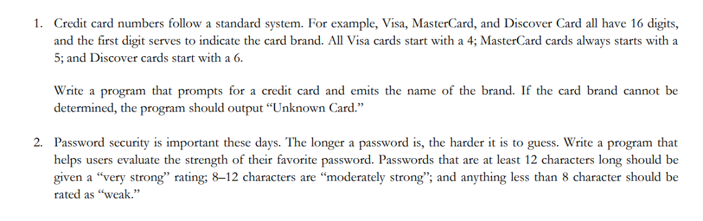 Solved 1. Credit card numbers follow a standard system. For | Chegg.com