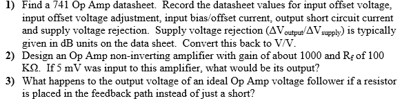 Solved Record the datasheet values for input offset voltage, | Chegg.com