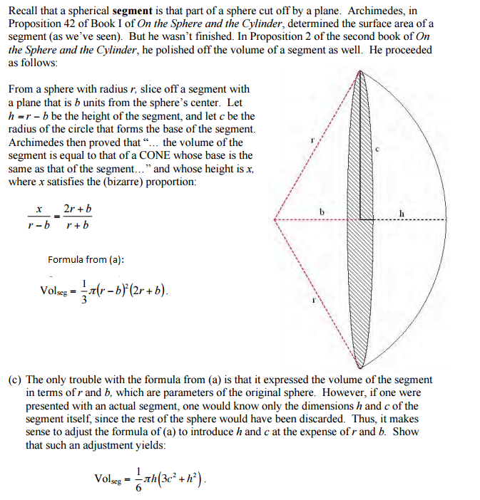 Solved Recall that a spherical segment is that part of a | Chegg.com