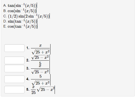 Solved Match each of the trigonometric expressions below | Chegg.com