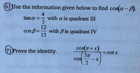 Solved @vse the information given below to find cos(?-A) 4 | Chegg.com