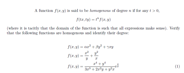 Solved A function f(x; y) is said to be homogenous of degree | Chegg.com
