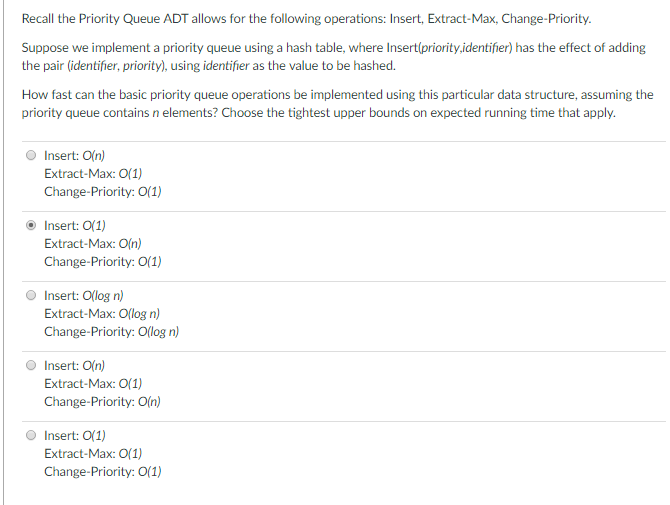 Solved Recall the Priority Queue ADT allows for the | Chegg.com