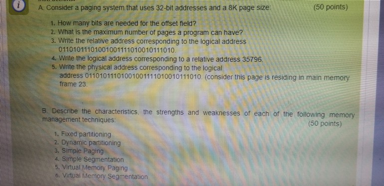 Solved A Consider a paging system that uses 32-bit addresses | Chegg.com