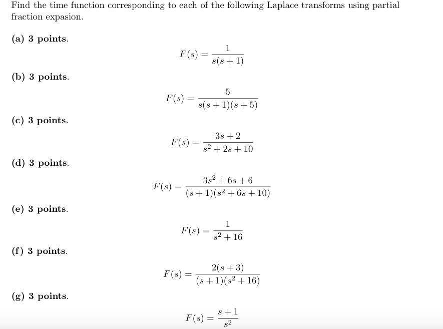 Solved Find the time function corresponding to each of the | Chegg.com