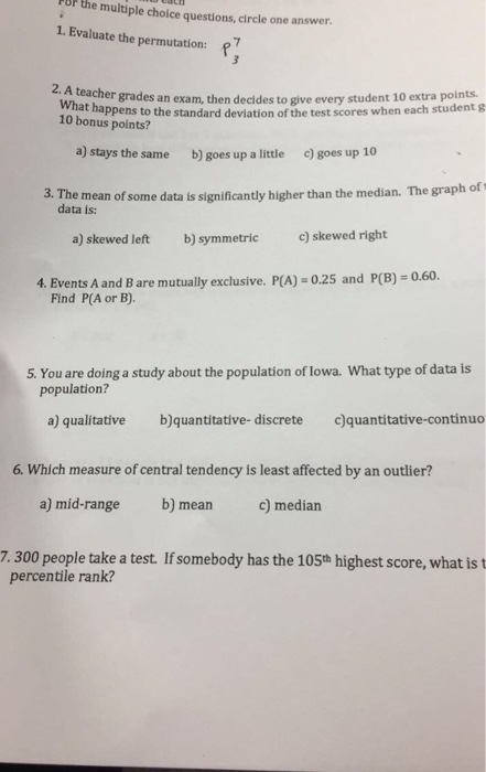 Solved P6F the multiple choice questions, circle one answer. | Chegg.com