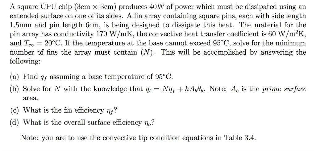 Solved A square CPU chip (3cm 3cm) produces 40W of power | Chegg.com
