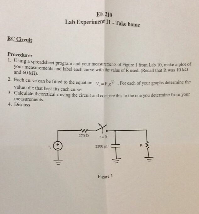 Solved EE 210 Lab Experiment ll-Take home RC Circuit | Chegg.com