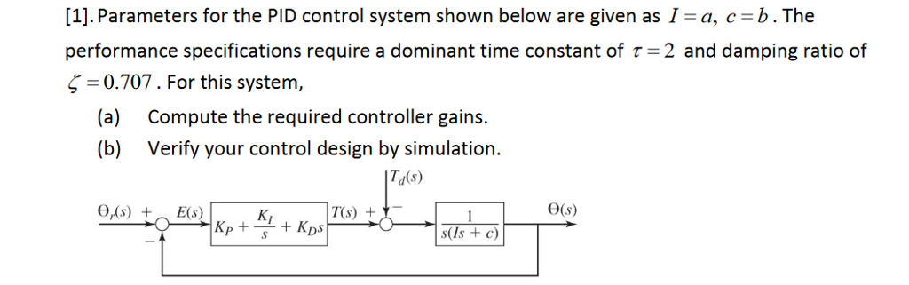 Solved Parameters for the PID control system shown below are | Chegg.com