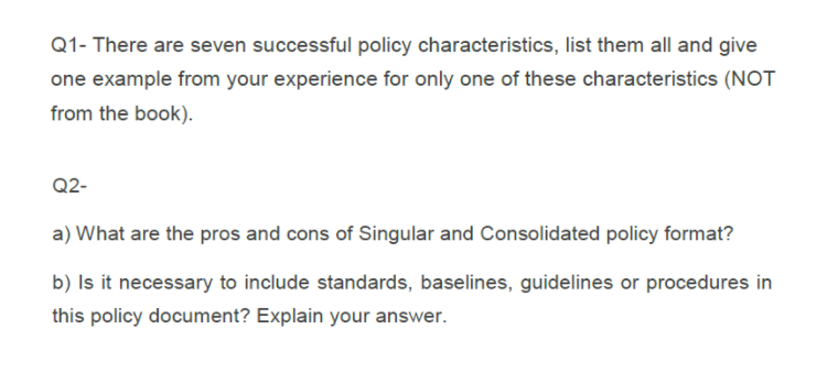 Solved There are seven successful policy characteristics, | Chegg.com