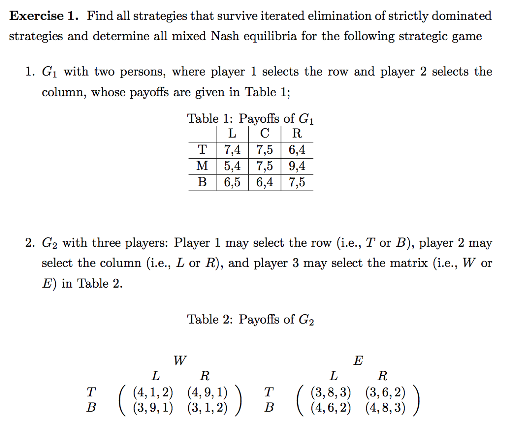 Solved Exercise 1. Find all strategies that survive iterated | Chegg.com