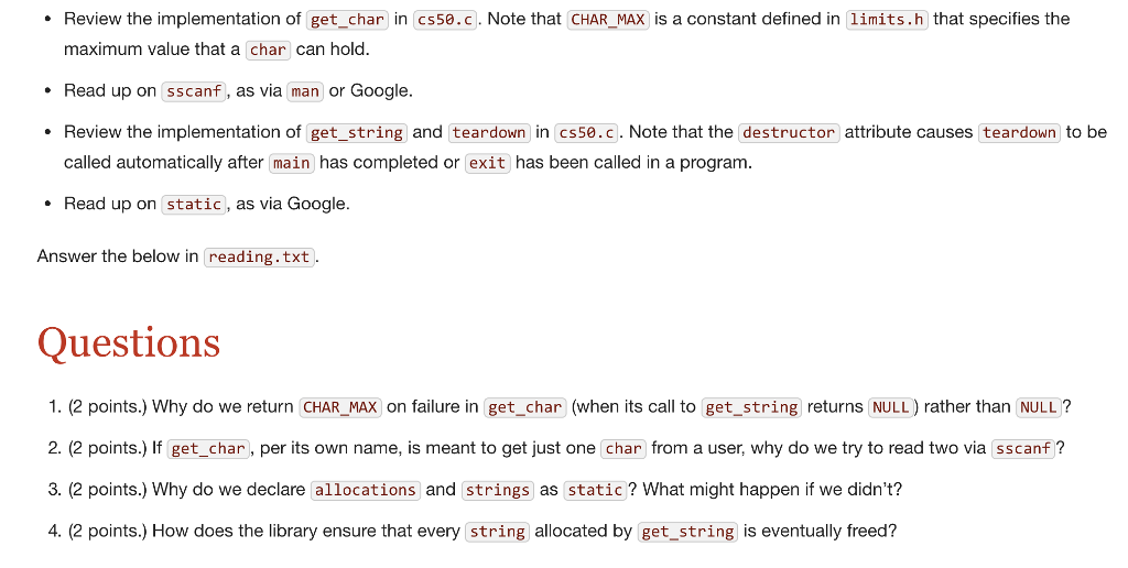 Solved Review the implementation of get_char in cs50.c. Note | Chegg.com
