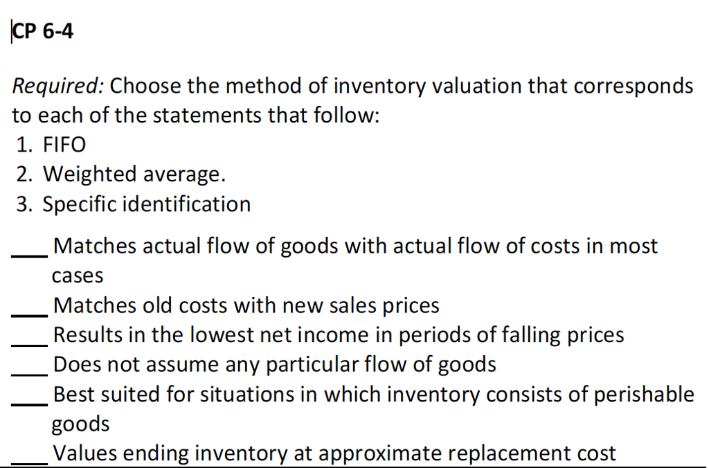 Solved Required: Choose the method of inventory valuation | Chegg.com