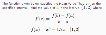 Solved The function given below satisfies the Mean Value | Chegg.com