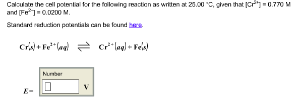Solved Calculate The Cell Potential For The Following