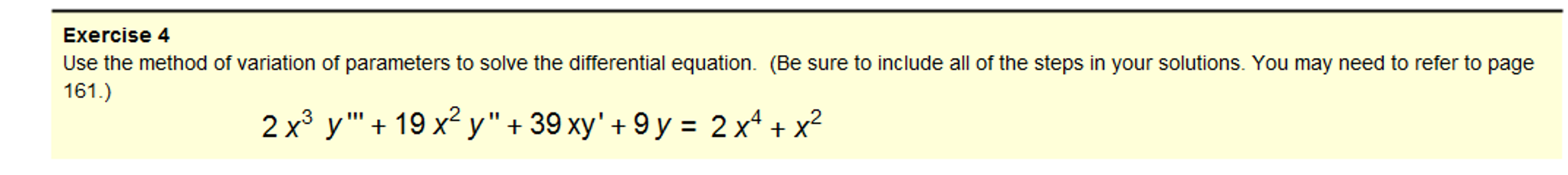 Solved Example (Variation of Parameters) Use variation of | Chegg.com