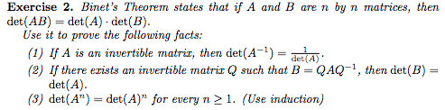 Solved Exercise 2. Binet's Theorem states that if A and B | Chegg.com