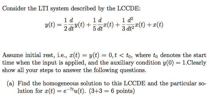 Solved Consider the LTI system described by the LCCDE: 1 d 1 | Chegg.com