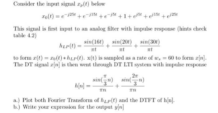 Solved Consider the input signal zp(t) below j25t j15t j5t | Chegg.com