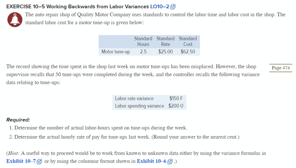 Solved EXERCISE 10-5 Working Backwards from Labor Variances | Chegg.com