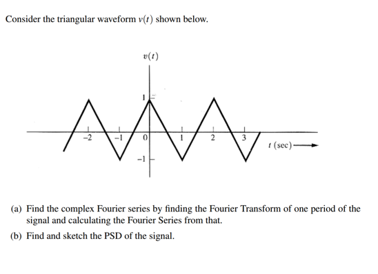 Solved Consider the triangular waveform v (t) shown below. | Chegg.com