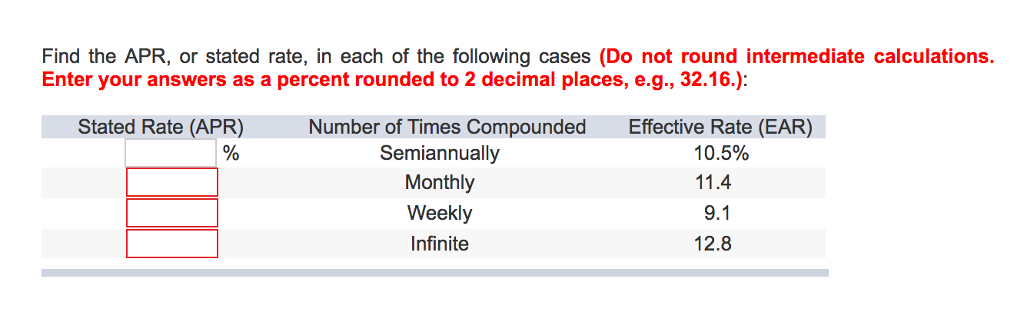 Solved Find the APR, or stated rate, in each of the | Chegg.com