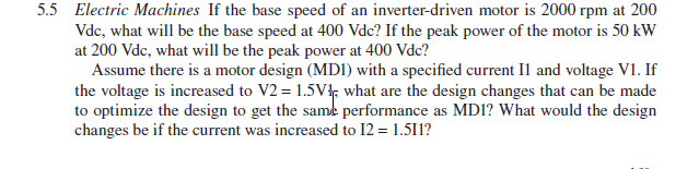 Solved 5.5 Electric Machines If the base speed of an | Chegg.com